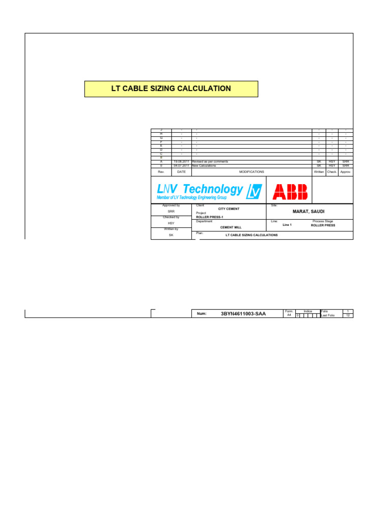 LT Cable Sizing Selection Table | PDF | Electrical Resistance And ...