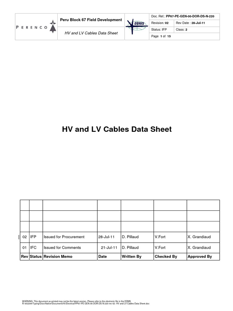 PP67-PE-GEN-00-DOR-DS-N-220 Rev02 - HV and LV Cables Data Sheet | PDF ...