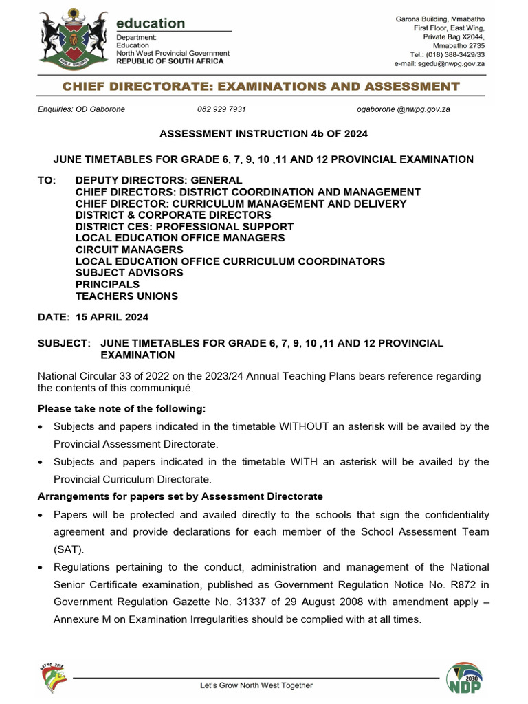 Updated June Time Table For Grades 6 7 9 10 11 and 12 | PDF