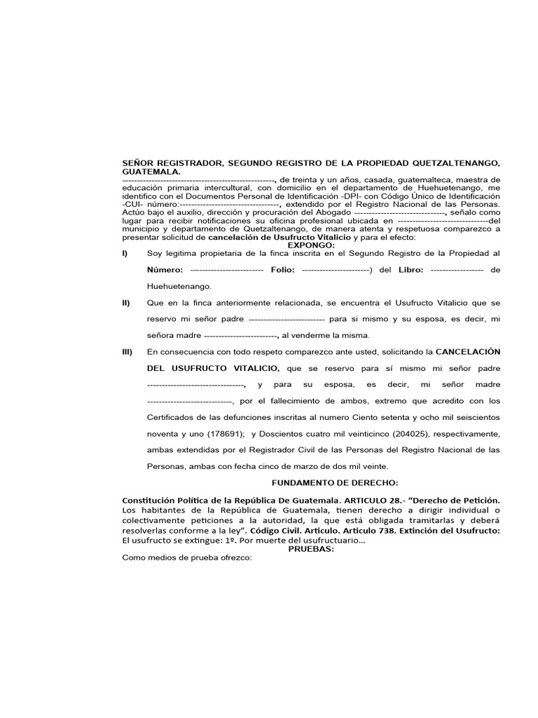 Memorial Cancelacion Usufructo | PDF | Guatemala | Justicia