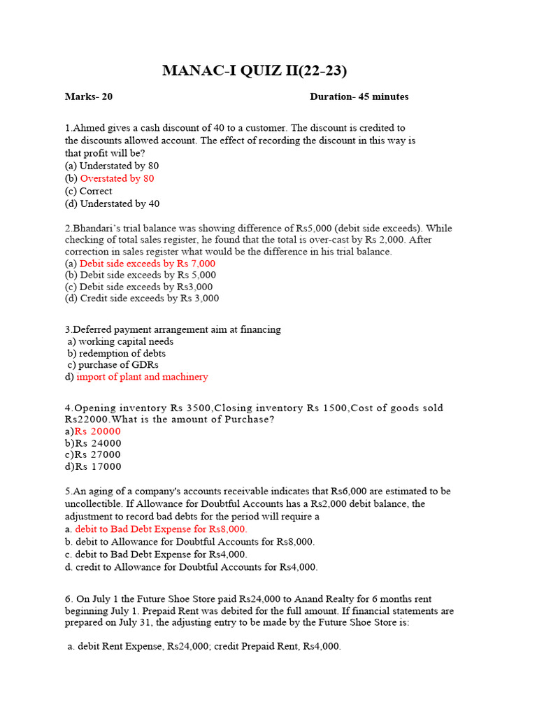 Manaci Quiz2 | PDF | Debits And Credits | Money
