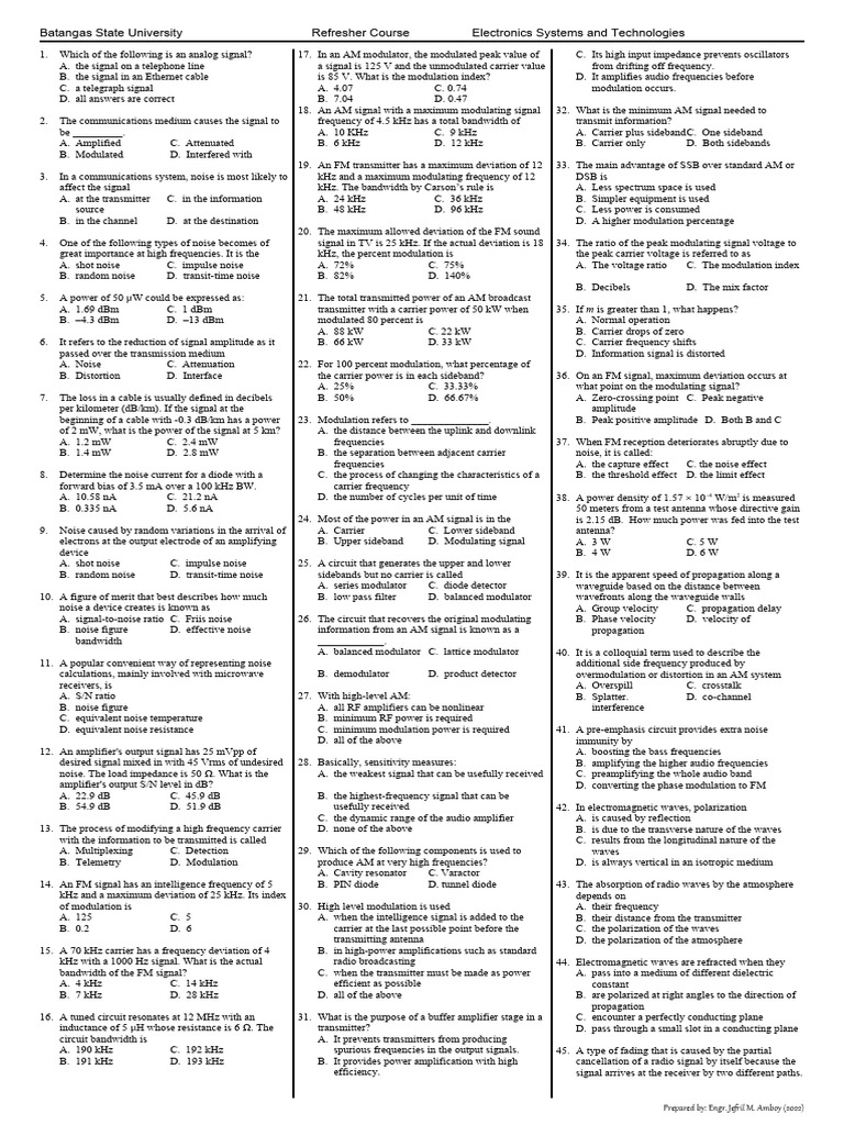 Eval Exam 1 EST | PDF | Frequency Modulation | Information And ...