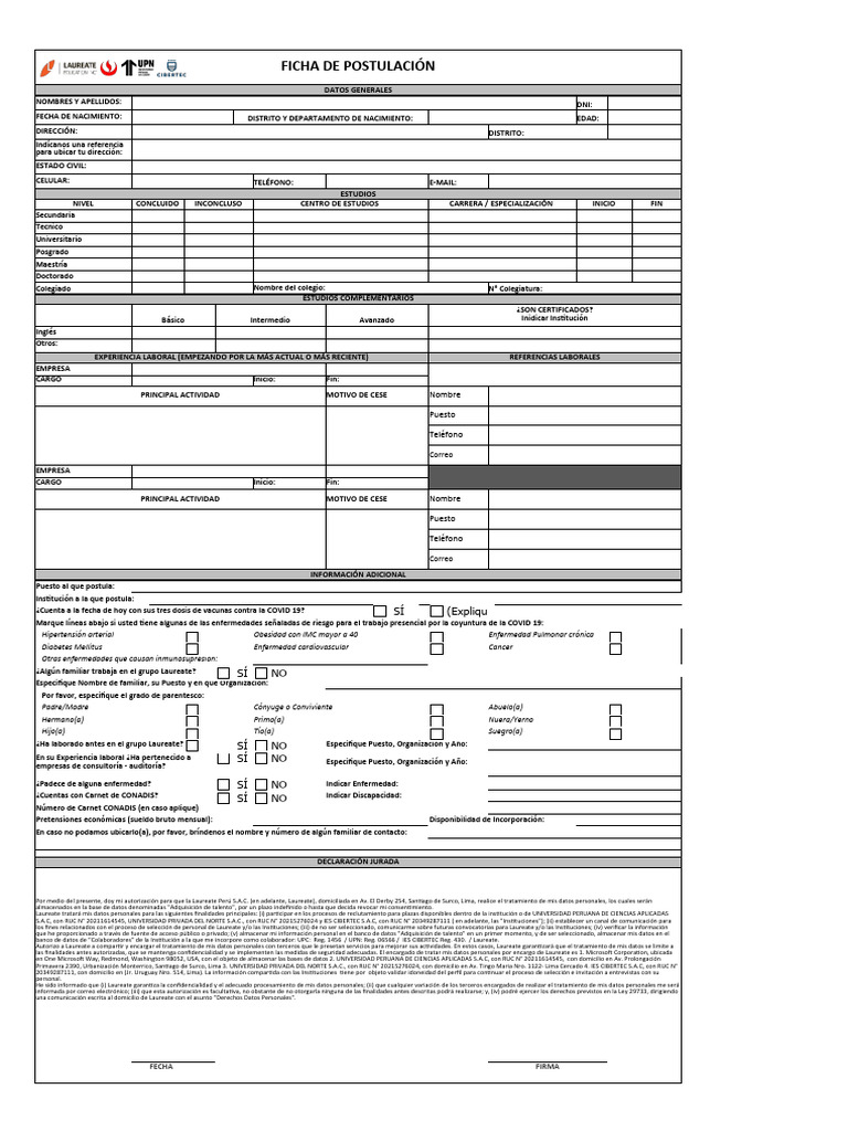 Ficha de Postulacion Estandarizada - v2 | PDF