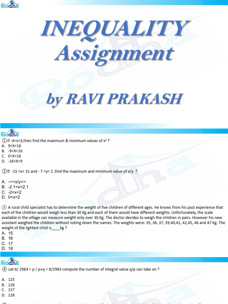 INEQUALITIES Assignment (Revised) | PDF | Mathematical Objects | Mathematics