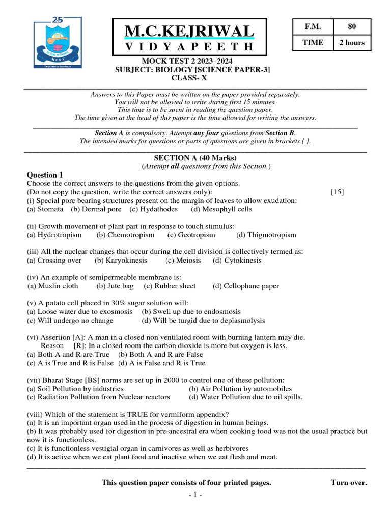 10 Biology Mock Test 2 | PDF | Genotype | Biology