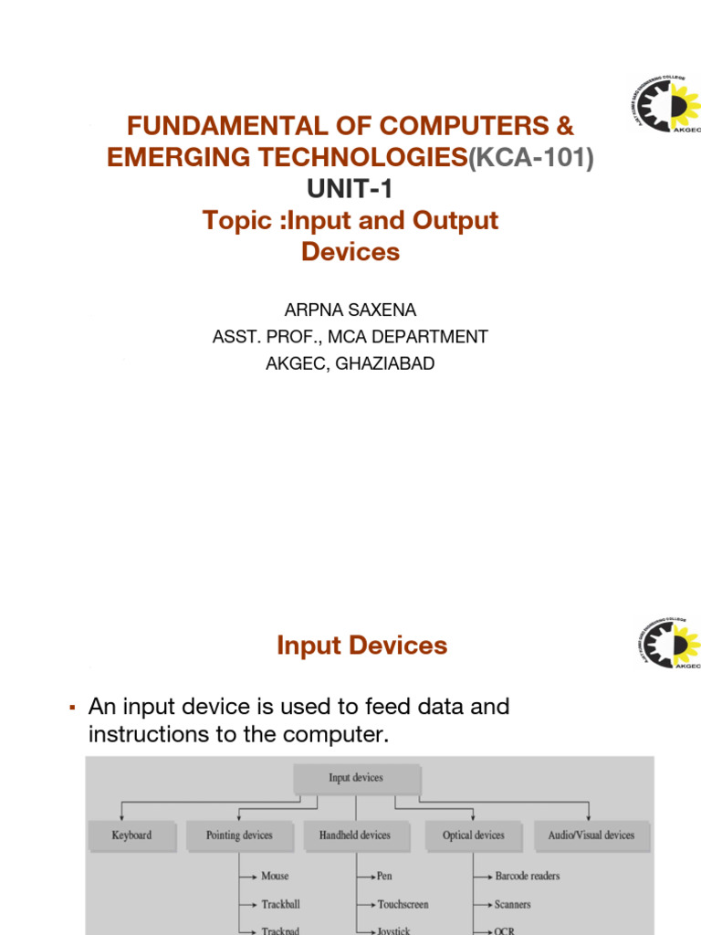KCA 101 (Lec 2) - Input Output Devices | PDF