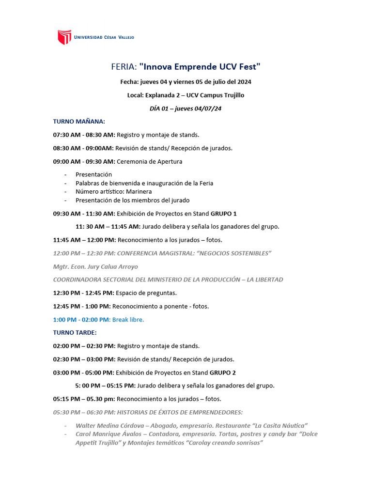 PROGRAMA FERIA Innova Emprende UCV Fest 2024-1 | PDF | Economias | Sector privado