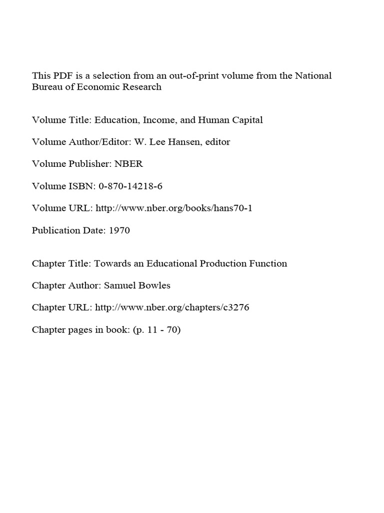 Bowles Towards Educational Production Funtion | PDF | Production ... Bowles Towards Educational Production Funtion | PDF | Production ...