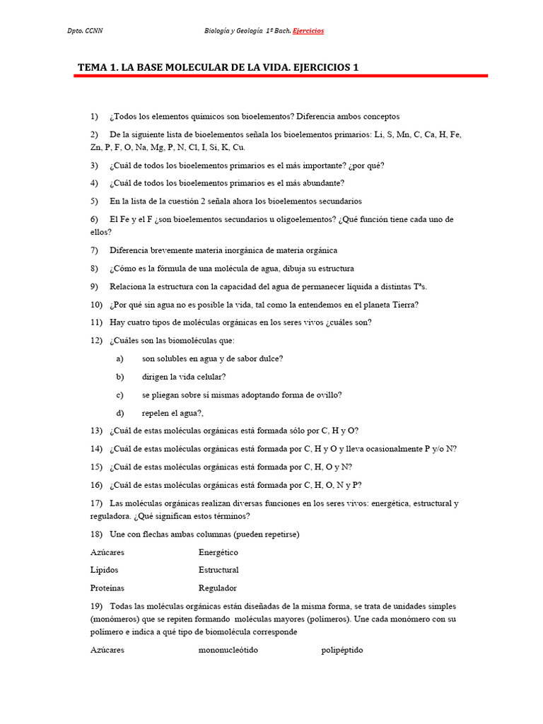 Tema 1. Ej - Biomoleculas | PDF | Biomoléculas | Carbohidratos