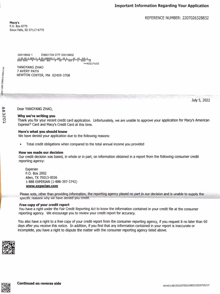 Macy Amex Credit Card Fraud Letter | PDF