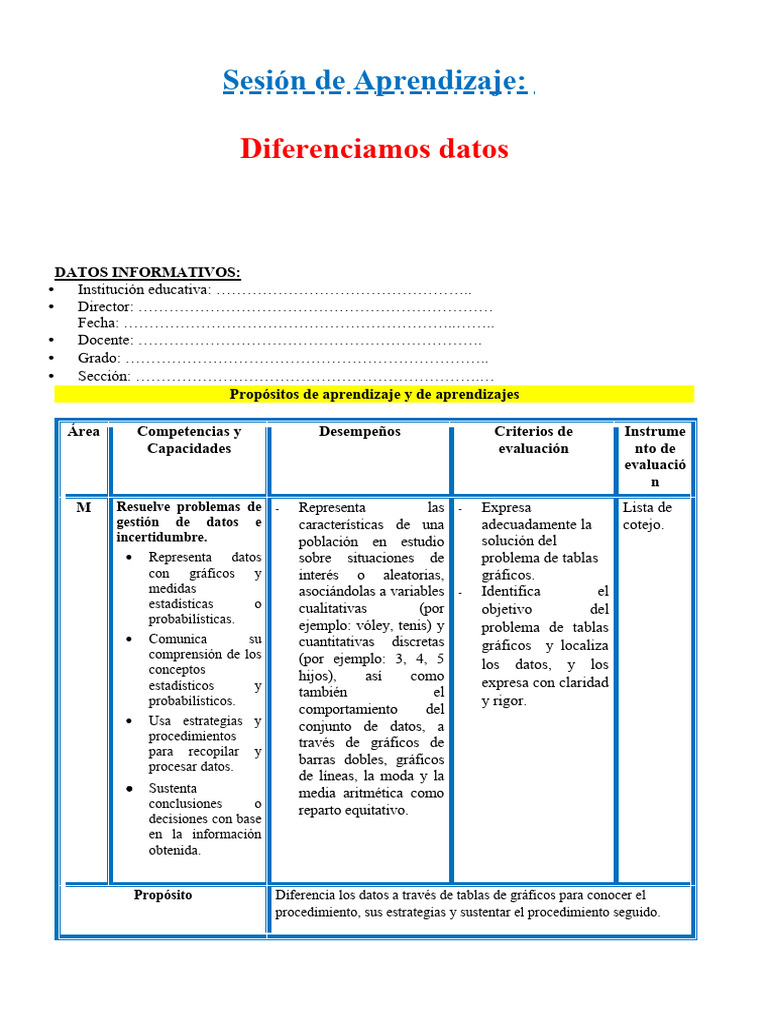 6º Dia 4 Semana 3 Mate Diferenciamos Datos. | PDF | Evaluación