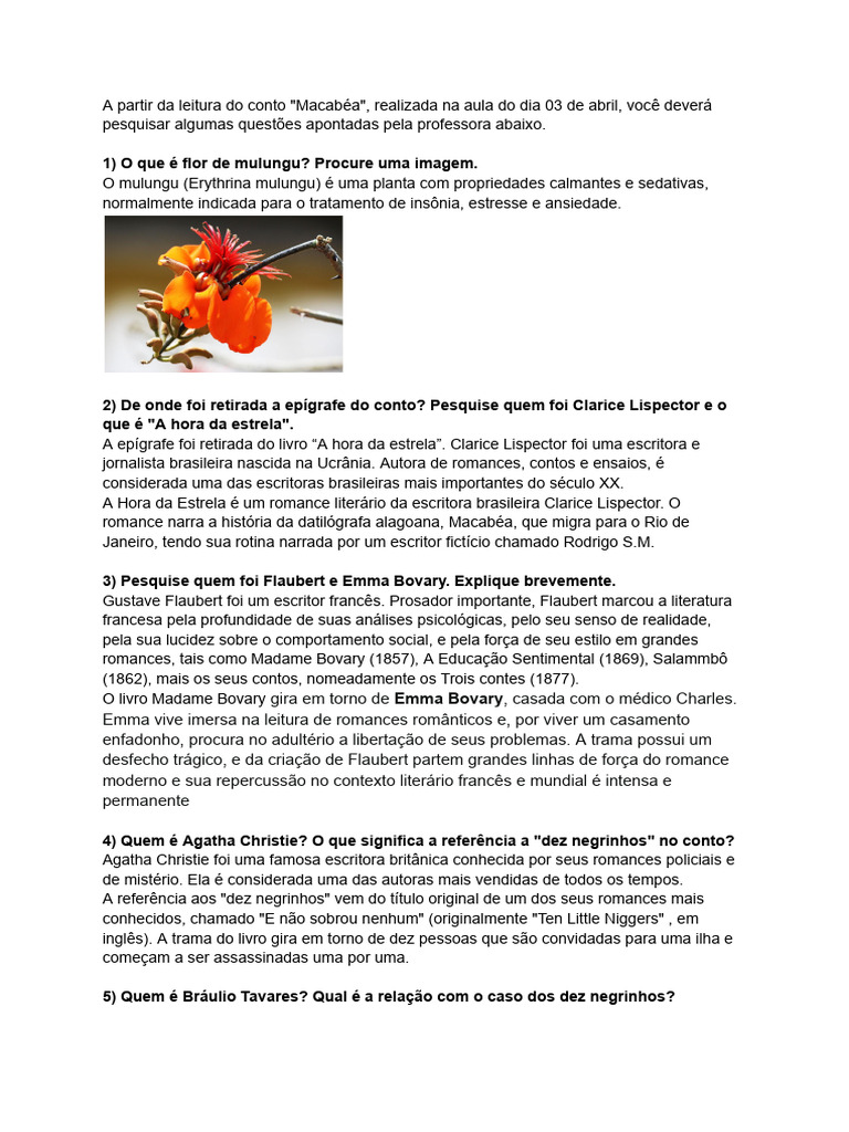 Macabéa | PDF | Gustave Flaubert | Agatha Christie