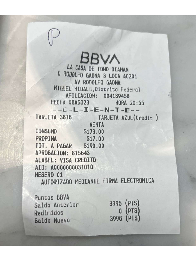 Propina Casa de Toño 8 Ago | PDF