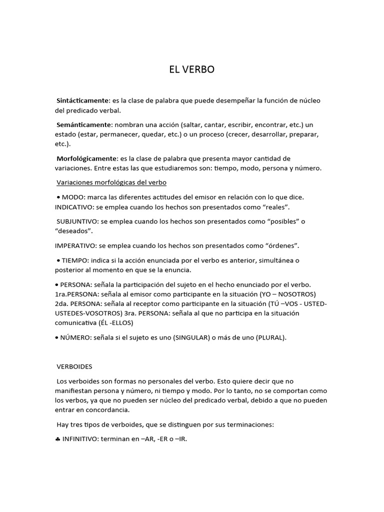 El Verbo | PDF | Verbo | Conjugación gramatical