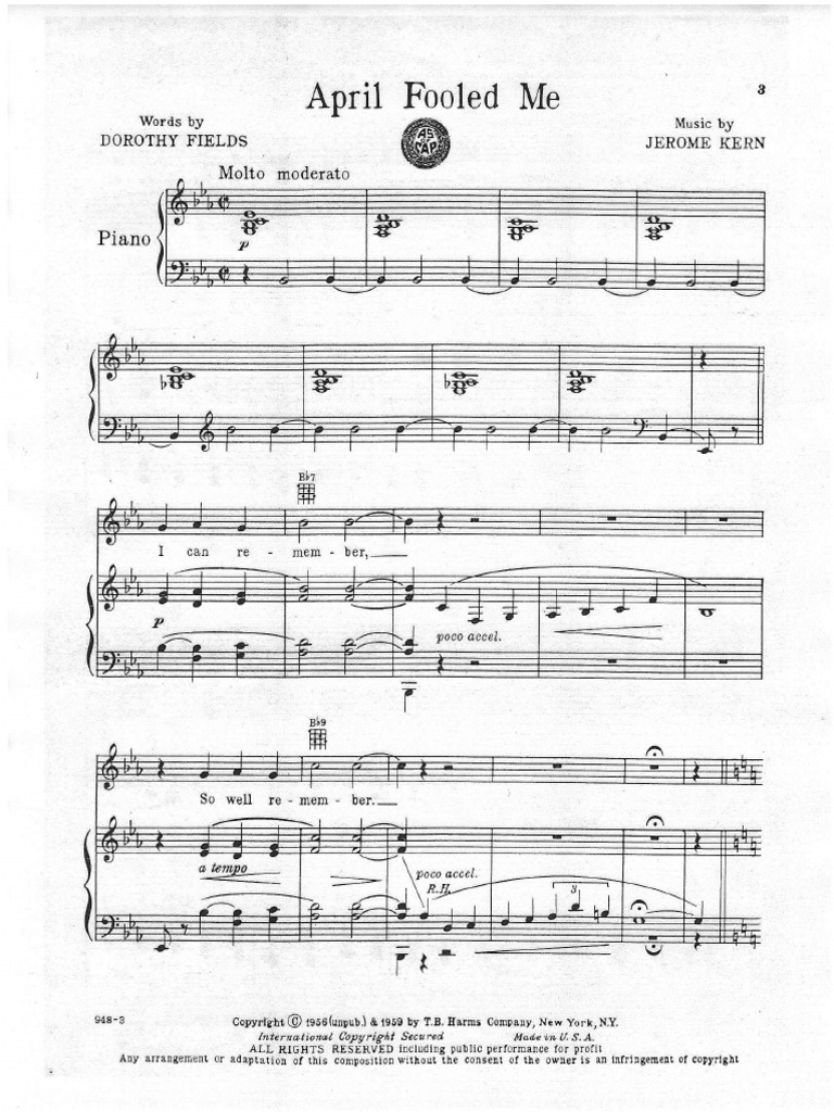 Sheet Music - Movie - Kern & Fields - Unfinished Songs - April Fooled ...