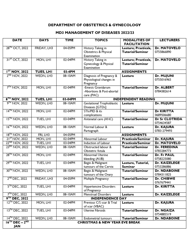 OB/GYN Course Schedule 2022/23 | PDF | Obstetrics | Health Sciences
