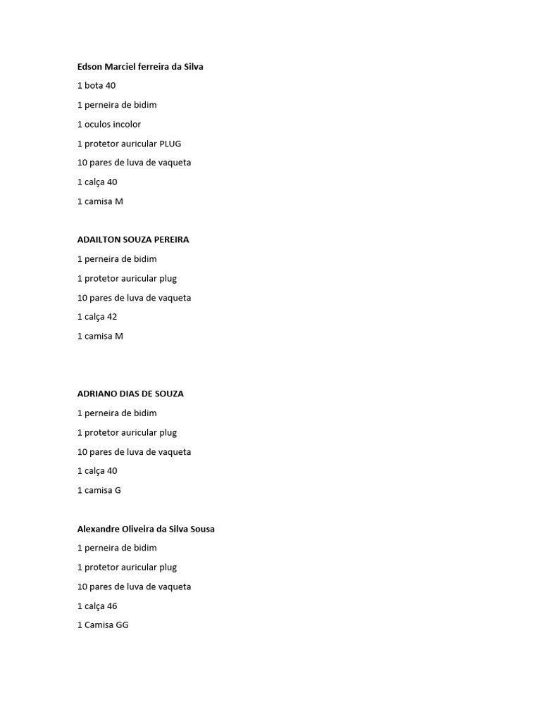 pedido de epi equipe edson | PDF