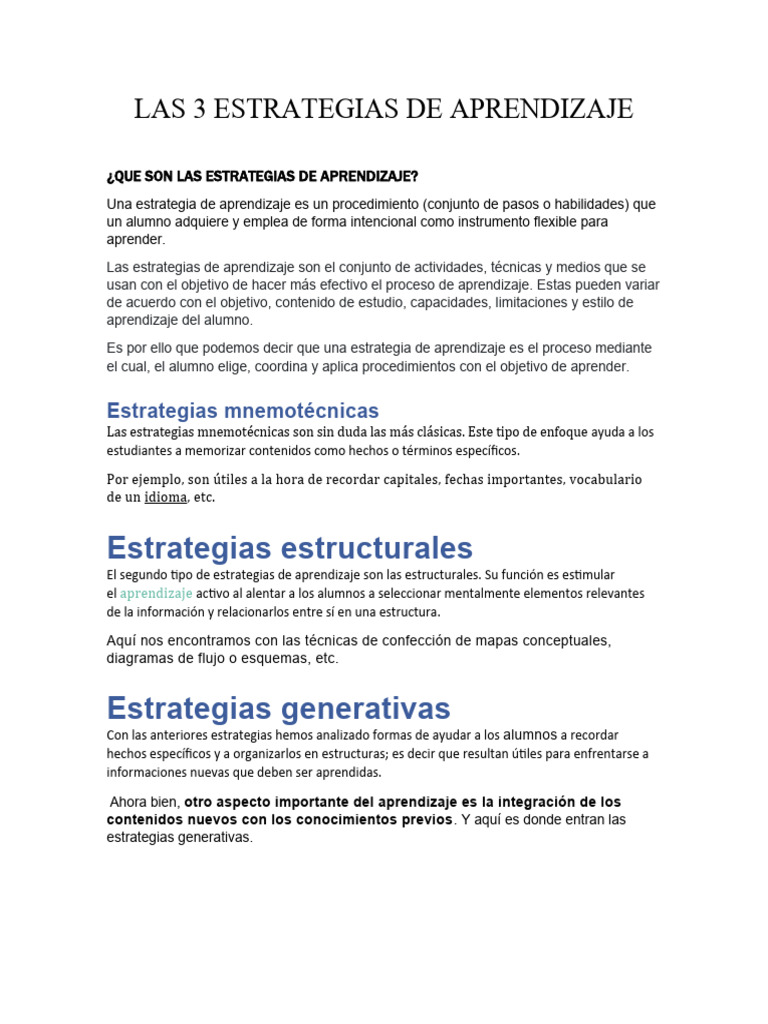3 Estrategias Efectivas de Aprendizaje | PDF