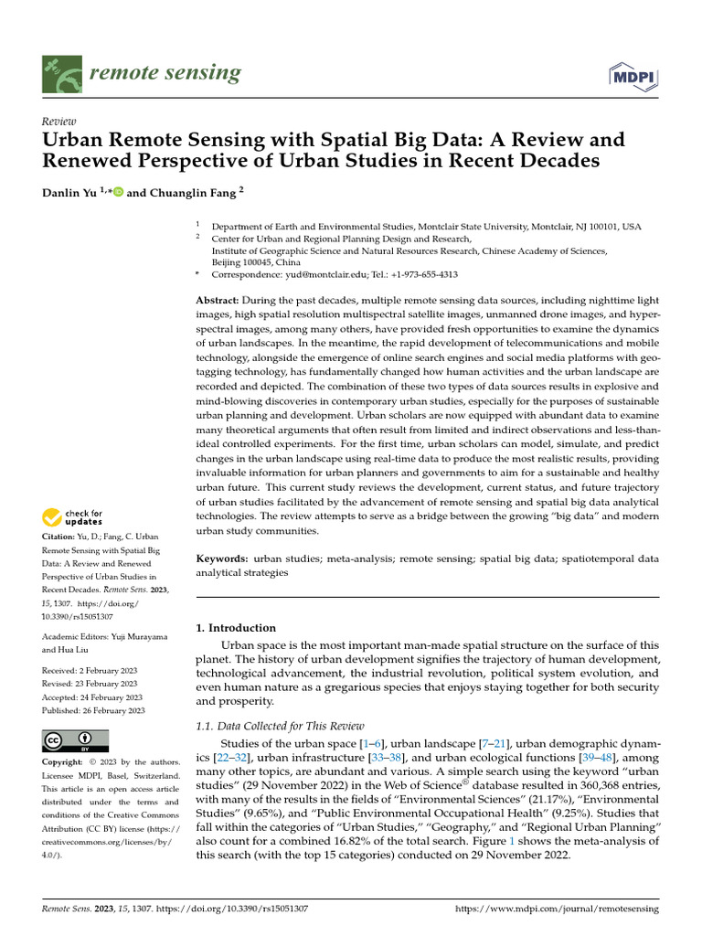 Urban Remote Sensing With Spatial Big Data - A Review and Renewed Perspective of Urban Studies ...