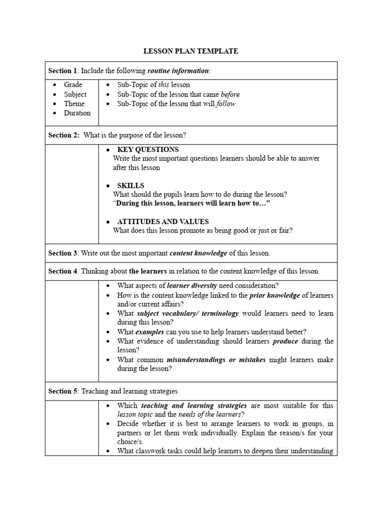 Lesson plan template | PDF | Learning | Lesson Plan