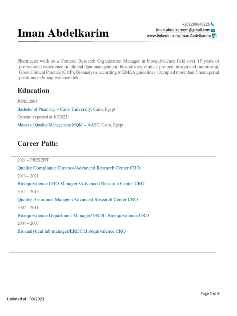 Bioequivalence CRO Manager Resume | PDF | Clinical Trial
