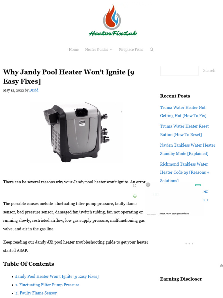 Why Jandy Pool Heater Won't Ignite (9 Easy Fixes) - HeaterFixLab | PDF | Pump | Valve