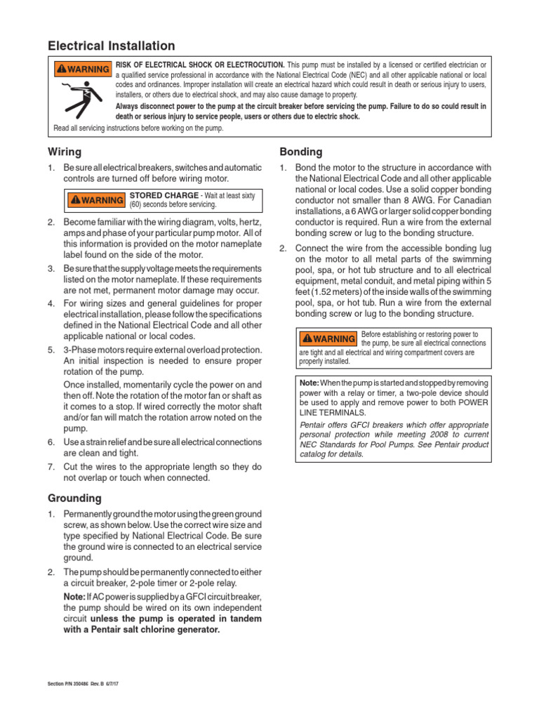 Pump Warnings and Safety Instructions For Pool and Spa Pumps Non SVRS ...