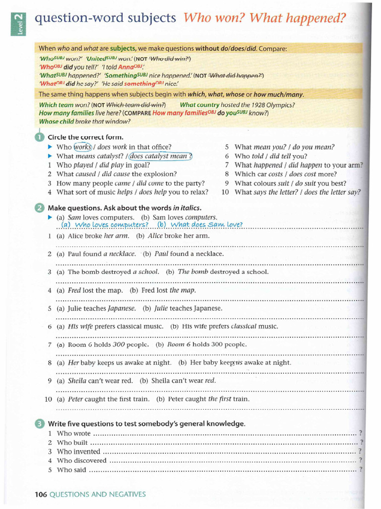 Question Word Subjects | PDF