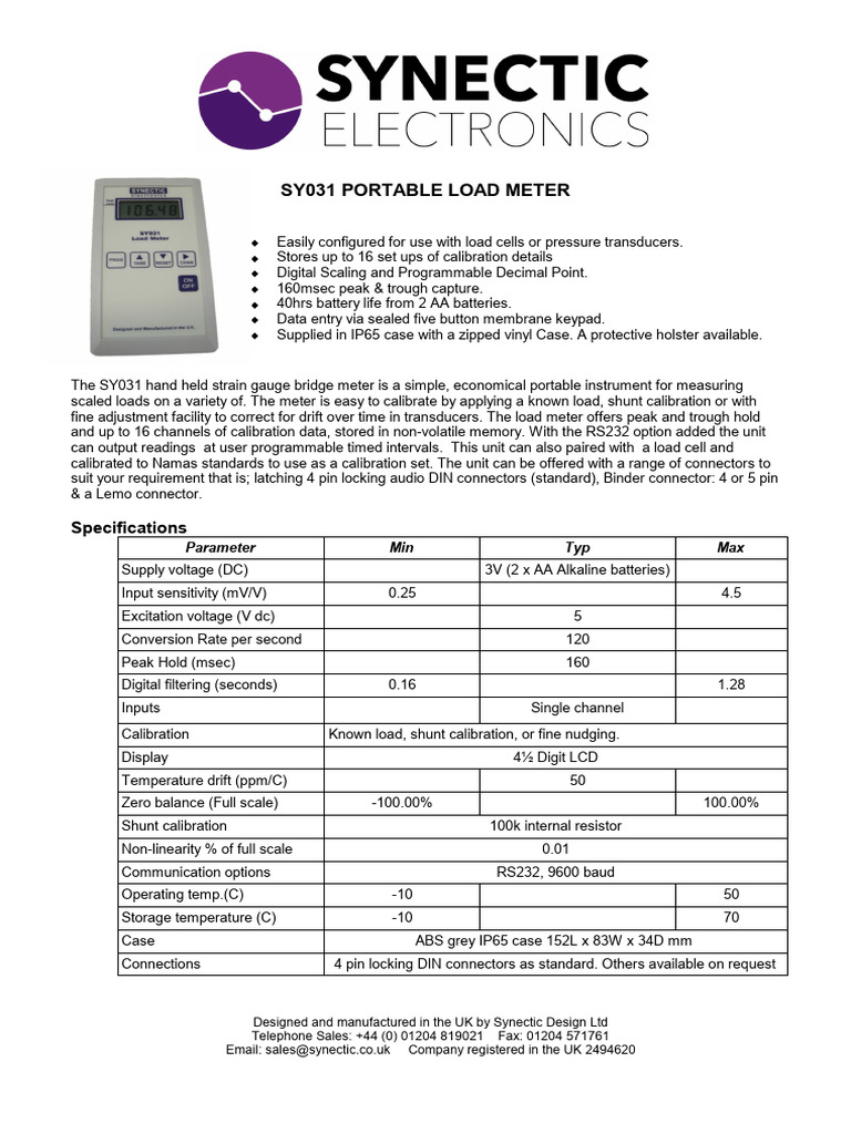 SY031 (Portable Load Meter) DS | PDF | Calibration | Electrical Components