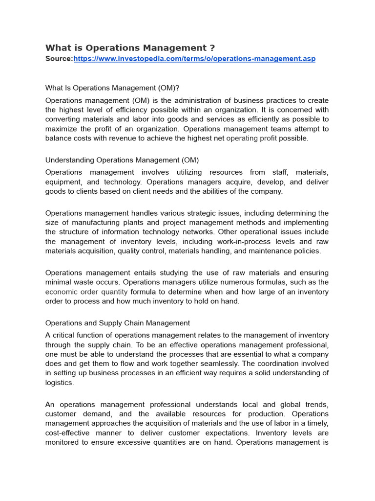 Understanding Operations Management | PDF | Operations Management ...