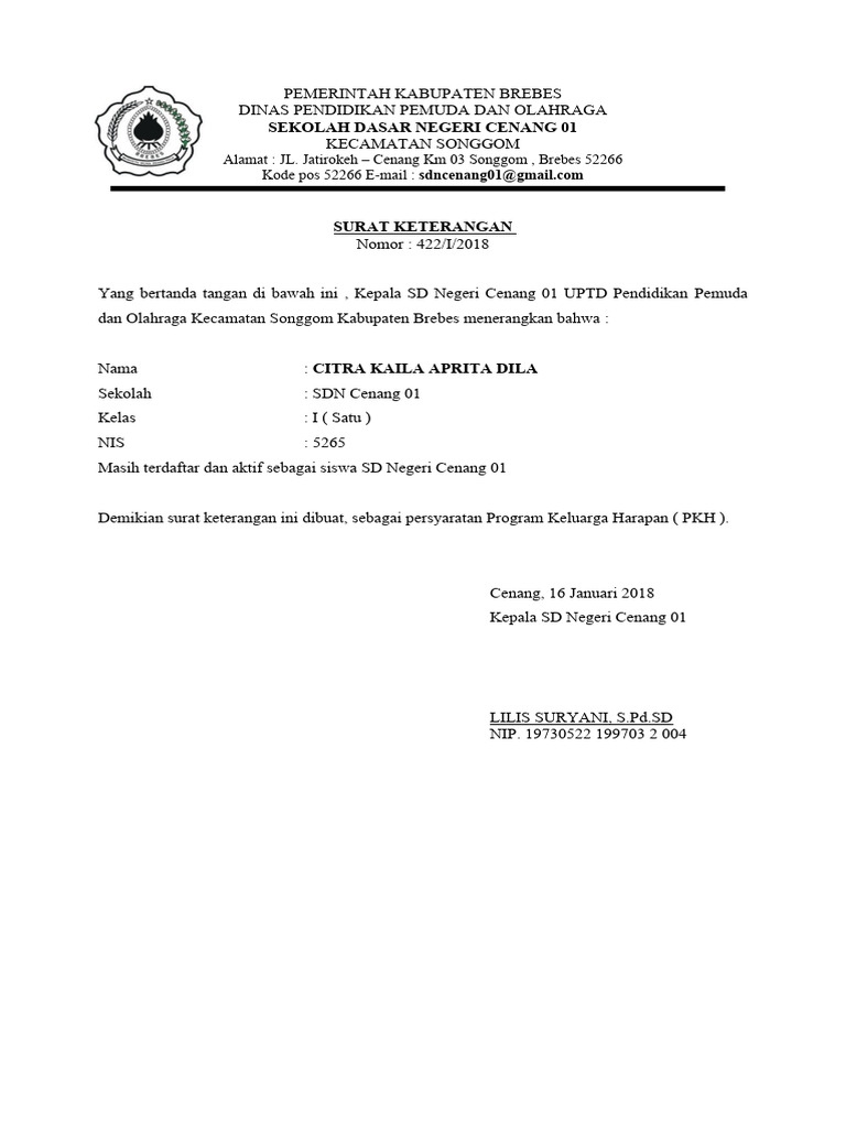 Surat Keterangan PKH | PDF