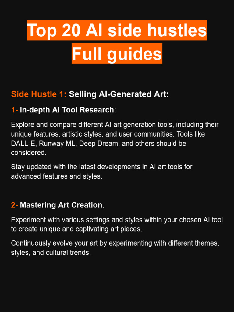 Top 20 AI Side Hustles (Full Guides) | PDF | Artificial Intelligence | Intelligence (AI) & Semantics