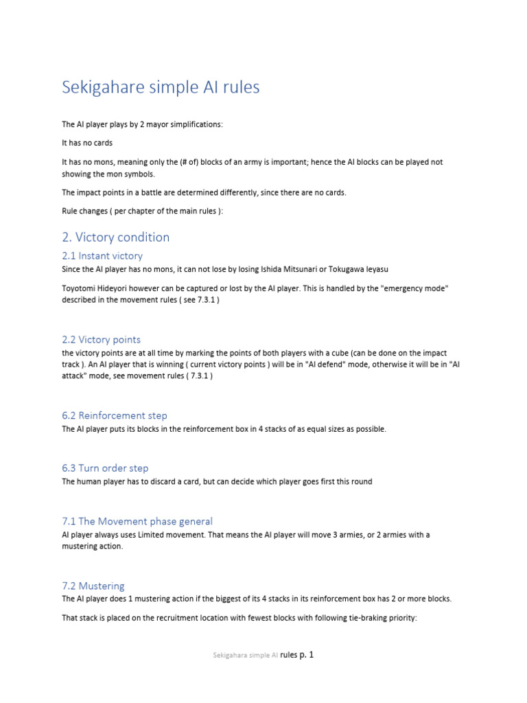 Sekigahara Simple AI Rules | PDF