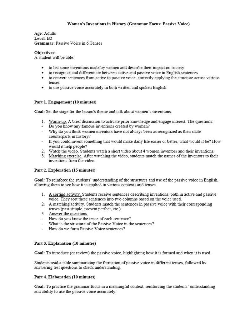 Women's Inventions B2 Passive Voice Lesson Plan | PDF | Question ...