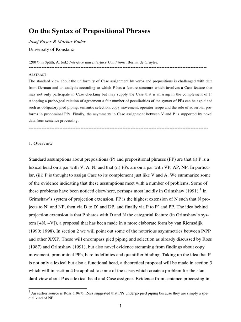 On Syntax of Prepositional Phrases | PDF | Syntax | Preposition And ...