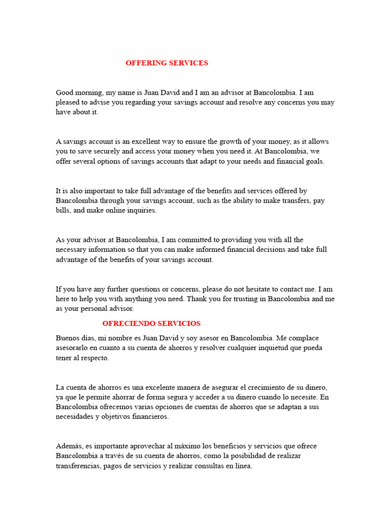 Offering Services | PDF | Bancos | Sector privado