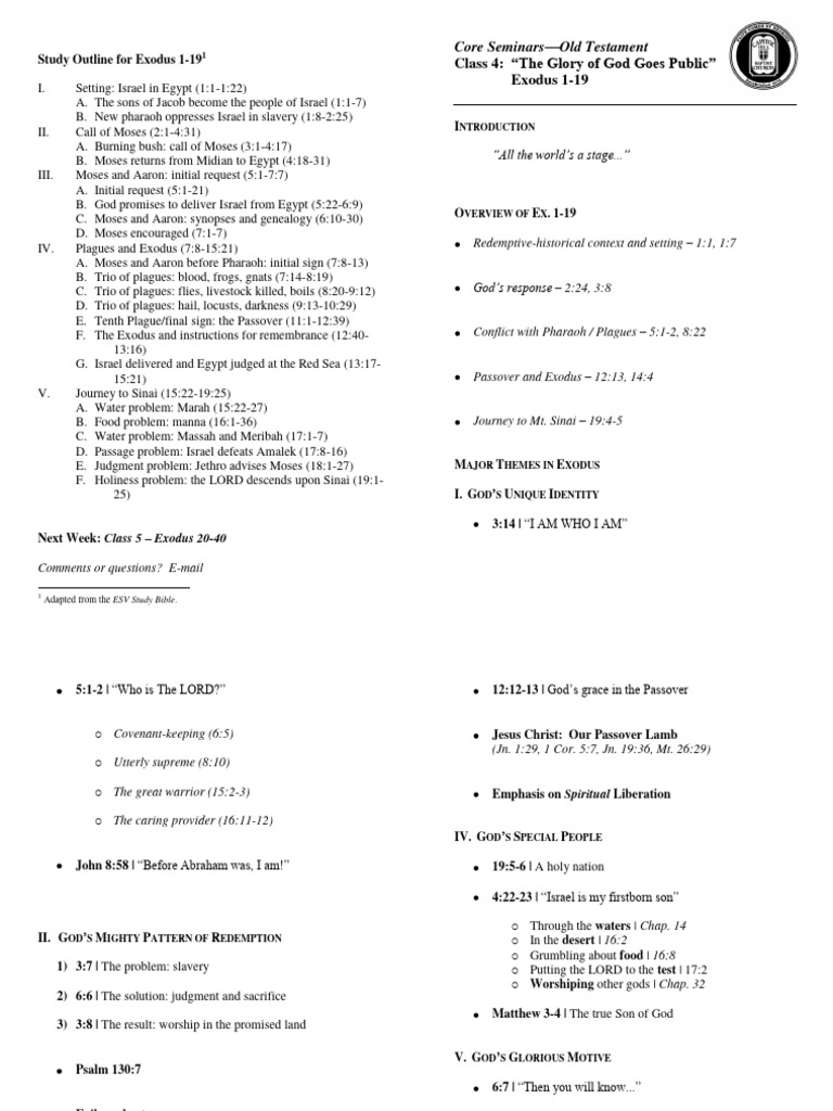 OT 04 Exodus1-19 - Handout | PDF | Book Of Exodus | Moses