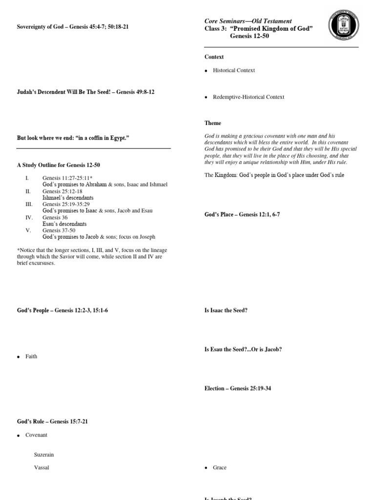 OT 03 Genesis12-50 - Handout | PDF | Book Of Genesis | Isaac