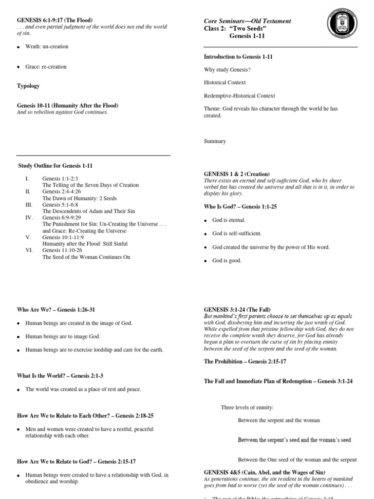 OT 02 Genesis1-11 - Handouts | PDF | Torah | Book Of Genesis