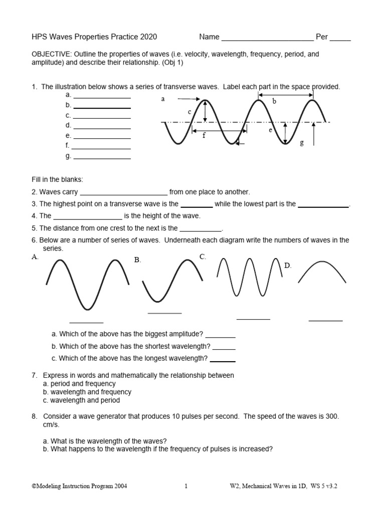 Waves Properties Practice 2020 | PDF | Waves | Wavelength