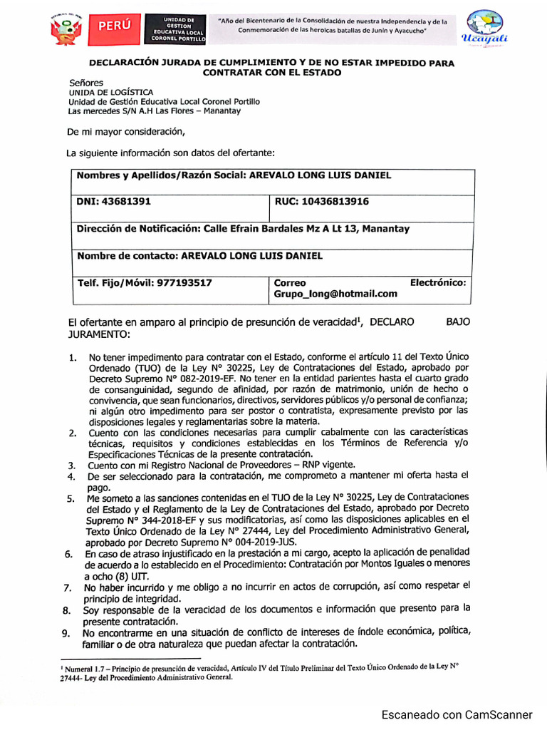 DECLARACION JURADA UGEL CP | PDF