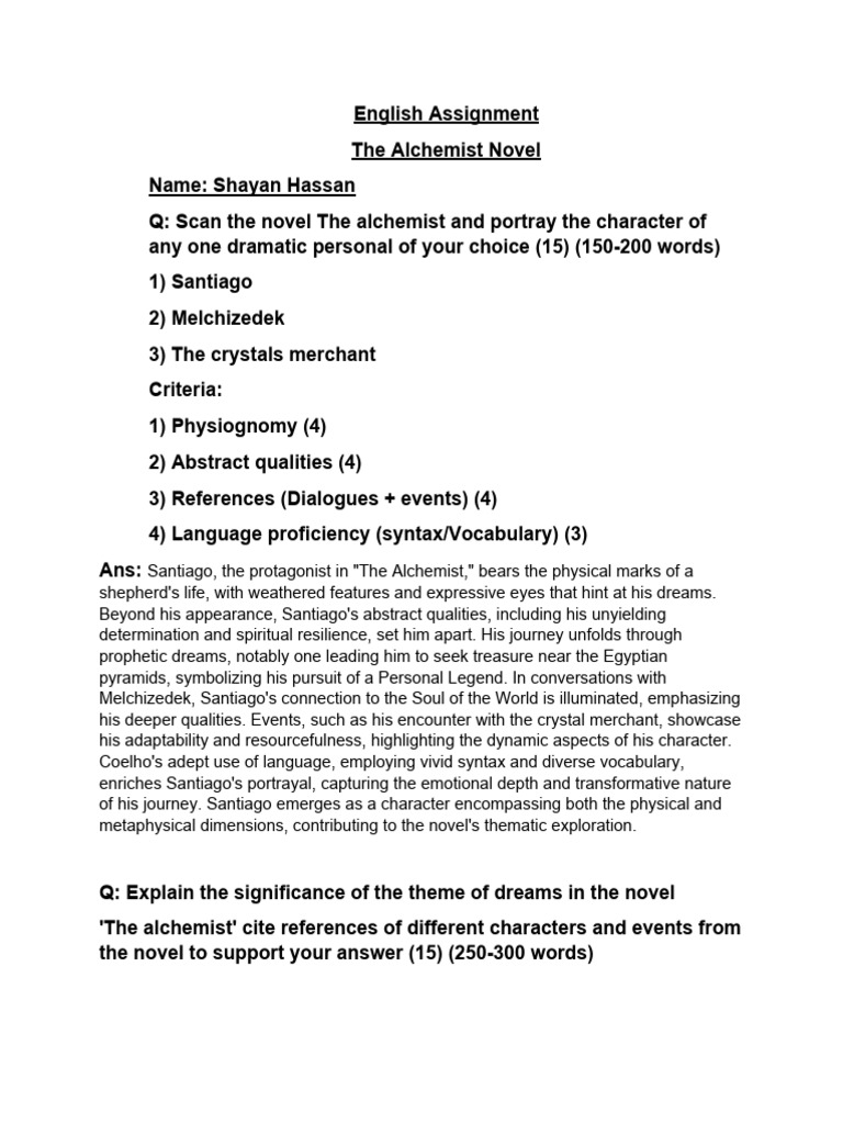 Character Analysis and Dream Themes in The Alchemist | PDF | Philosophy ...