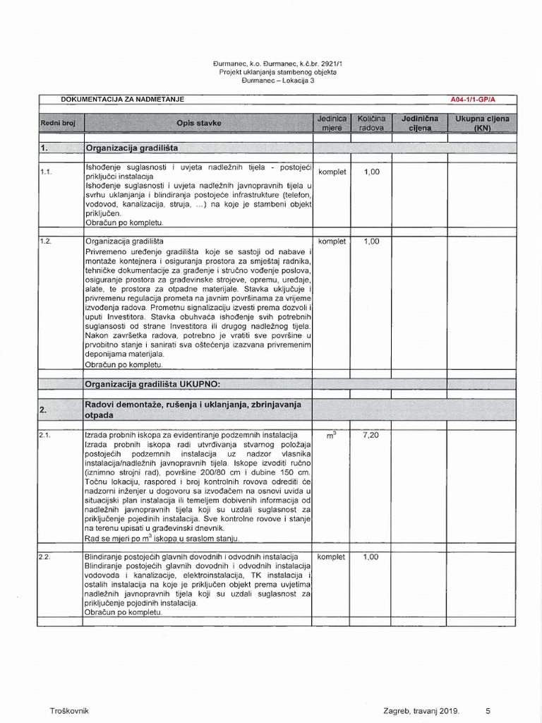 Prilog 5. Troškovnici Radova Nad Kojima Se Vrši Usluga - 0 | PDF