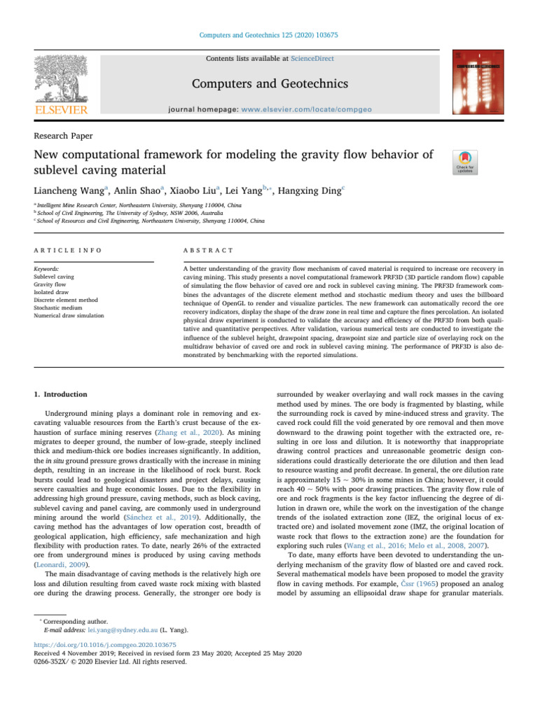 New Computational Framework for Modeling the Gravity Flow Behavior of Sublevel Caving Material ...