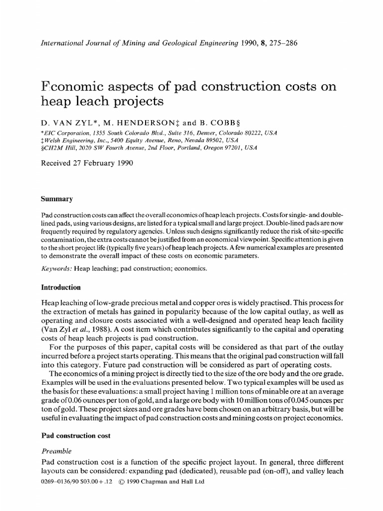 Heap Leach Pad Construction Costs | PDF | Drainage | Area