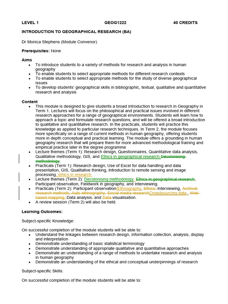 GEOG1222 Introduction To Geographical Research BA 2122 | PDF ...