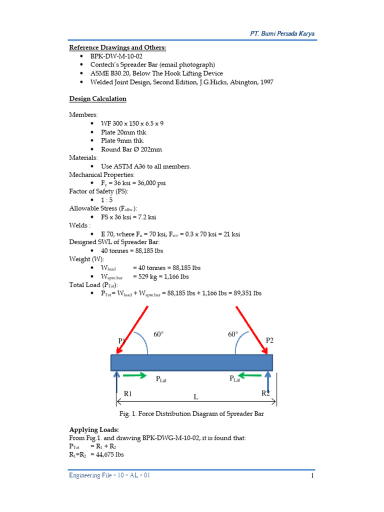 Spreader Bar Design Calculations | PDF | Stress (Mechanics) | Classical Mechanics