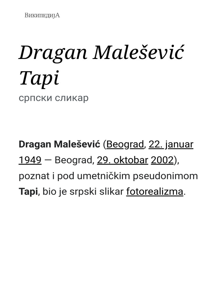 Dragan Malešević Tapi | PDF
