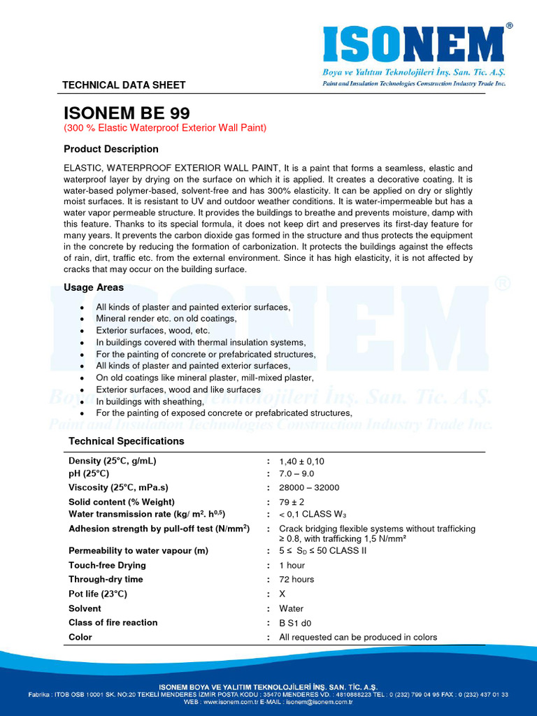 Ref 13 - TDS - EN - ISONEM - BE - 99 - 1 | PDF | Paint | Plaster