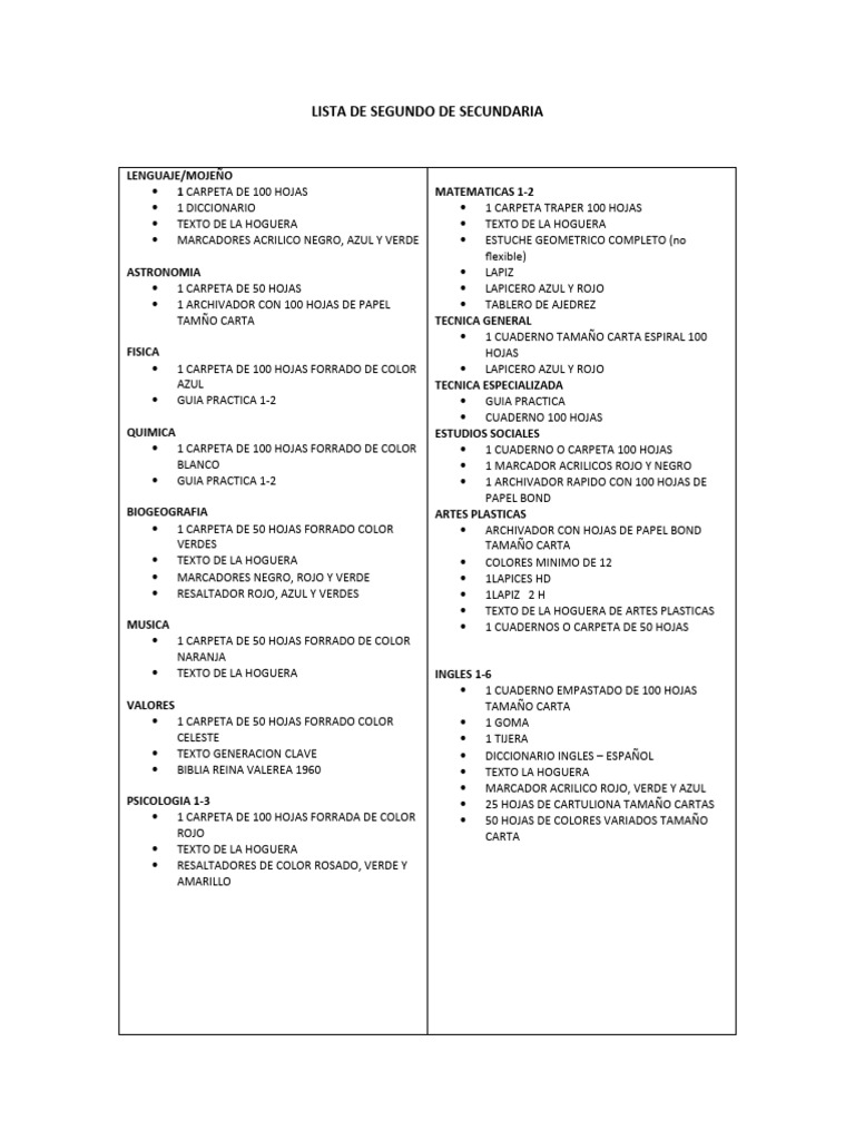 LISTA_DE_SEGUNDO_DE_SECUNDARIA | Descargar gratis PDF | Color ... LISTA_DE_SEGUNDO_DE_SECUNDARIA | Descargar gratis PDF | Color ...